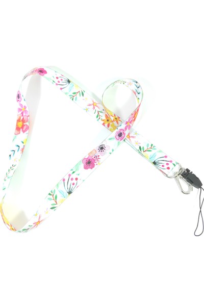 Çatı Medikal Pembe Çiçek Desenli Yaka Kartı Ipi & Telefon Askısı