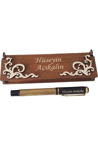 Sanat Hediyelik Kişiye Özel Atatürk Imzalı Gravürlü Roller Kalem Isimli + Ahşap Kutu Seti