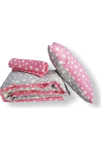 Bebek Özel Pamuk Bebek/çocuk Yastık Çarşaf Yorgan Seti Pembe/gri Yıldızlı 60X120 Bebek Özel Pamuk Bebek/çocuk Yastık Çarşaf Yorgan Seti Pembe/gri Yıldızlı 60X120