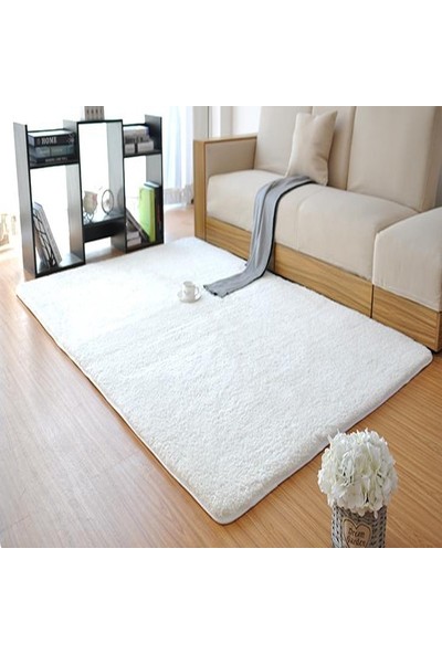 Balat Halı Dekoratif Peluş Halı Uzun Tüylü Polyester Yolluk Halı Beyaz Balat Halı Dekoratif Peluş Halı Uzun Tüylü Polyester Yolluk Halı Beyaz