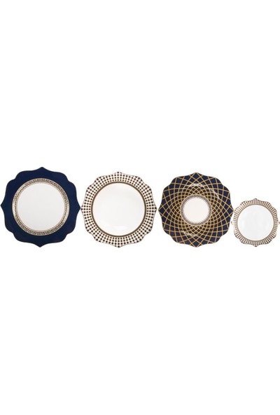 Lacivert Geometrik Desen 6 Kişilk 24 Parça Yemek Takımı