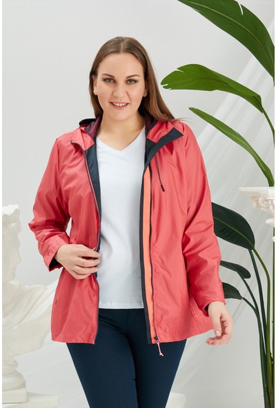 Rmg Içi Fileli Büyük Beden Mercan Yağmurluk Mont Rmg Içi Fileli Büyük Beden Mercan Yağmurluk Mont