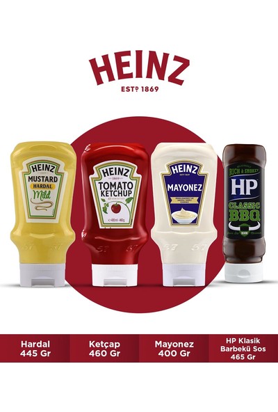 Heinz Efsane Dörtlü Sos Paketi (Hardal 445 gr + Ketçap 460 gr + Mayonez 400 gr + Hp Barbekü 465 Gr) Heinz Efsane Dörtlü Sos Paketi (Hardal 445 gr + Ketçap 460 gr + Mayonez 400 gr + Hp Barbekü 465 Gr)