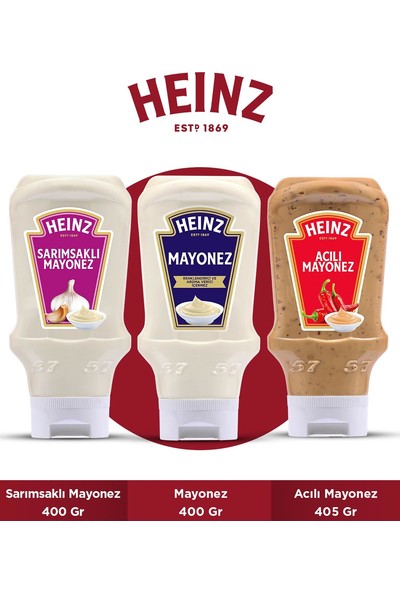 Heinz Mayonez 3'lü Set (Sarımsaklı Mayonez 400 gr + Mayonez 400 gr + Acılı Mayonez 405 Gr) Heinz Mayonez 3'lü Set (Sarımsaklı Mayonez 400 gr + Mayonez 400 gr + Acılı Mayonez 405 Gr)