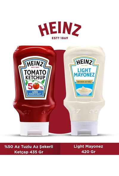Heinz %50 Az Tuz Az Şekerli Ketçap 435 gr ve Light Mayonez 420 gr Ikili Set Heinz %50 Az Tuz Az Şekerli Ketçap 435 gr ve Light Mayonez 420 gr Ikili Set