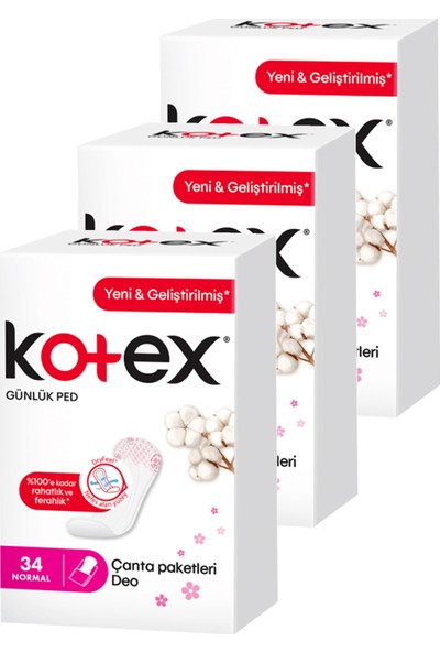 Kotex Normal Günlük Ped 34'lü 3'lü Set Kotex Normal Günlük Ped 34'lü 3'lü Set