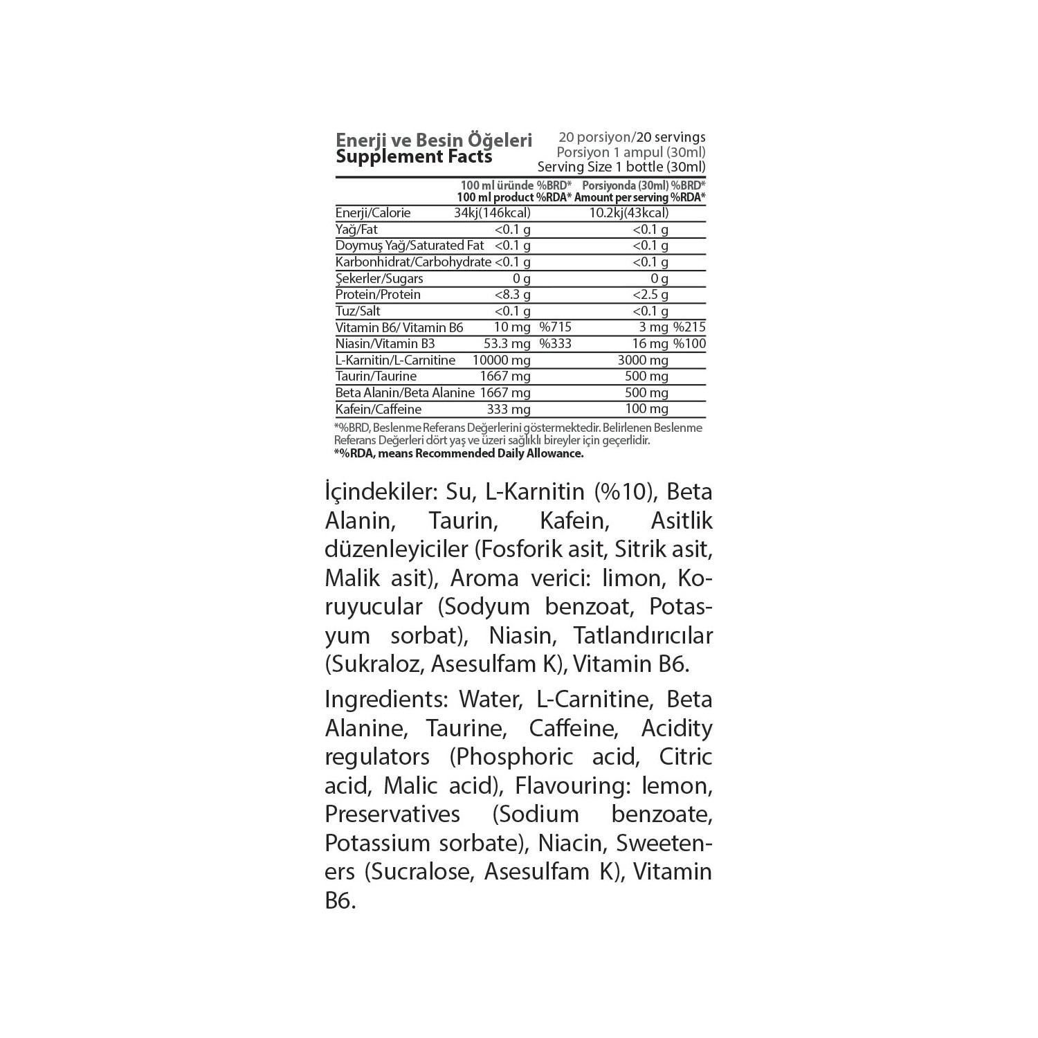 Hardline L-Karnıtın Matrix 3000 Mg 30 Ml-7 Adet Fiyatı