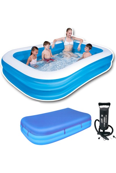 Bestway Mega Boy Dikdörtgen Şişme Çocuk Havuzu +Pompa + Havuz Örtüsü 262 x 175 x 51 cm - 54006
