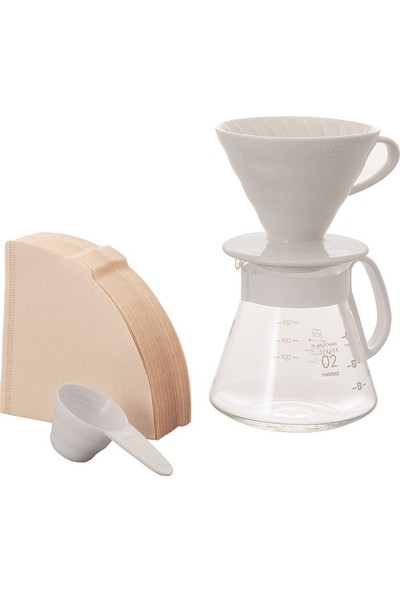 Hario V60 02 Seramik Kahve Demleme Kiti - Beyaz