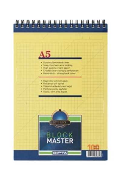 Gıpta Blok Master Spiralli Karton Kapaklı Blok.A5-100 Yaprak Kareli Gıpta Blok Master Spiralli Karton Kapaklı Blok.A5-100 Yaprak Kareli