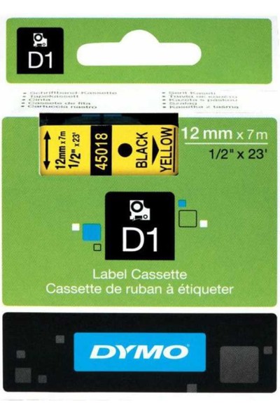 Dymo D1 Yedek Şerit 12mmx7mt Sarı/Siyah (45018) Dymo D1 Yedek Şerit 12mmx7mt Sarı/Siyah (45018)