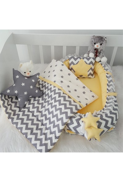 Jaju Baby Gri Zikzak 4 Parça Lüx Babynest Set