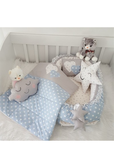 Jaju Baby Mavi Yıldız Desenli Lüx 5 Parça Babynest Set
