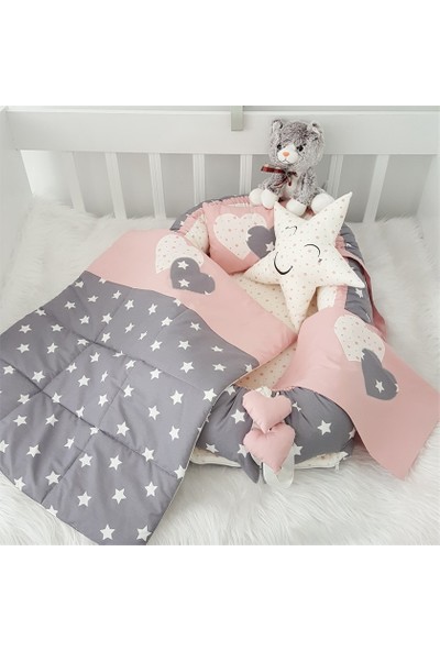 Jaju Baby Gri Kalp Ve Yıldız Desenli Jaju Baby Seti