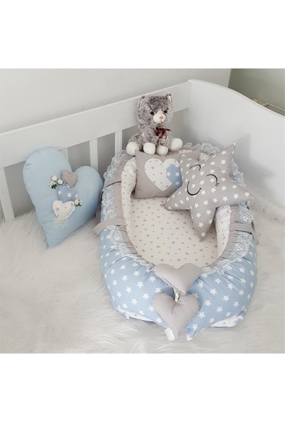 Jaju Baby Mavi Yıldızlı 4 Parça Lüx Babynest Set Jaju Baby Mavi Yıldızlı 4 Parça Lüx Babynest Set