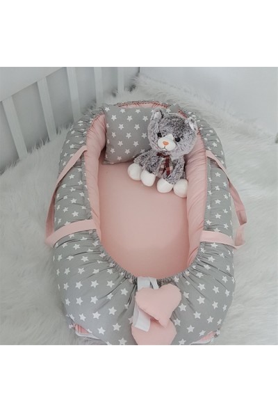 Jaju Baby Gri Yıldız Pudra Çift Taraflı Lüx Babynest