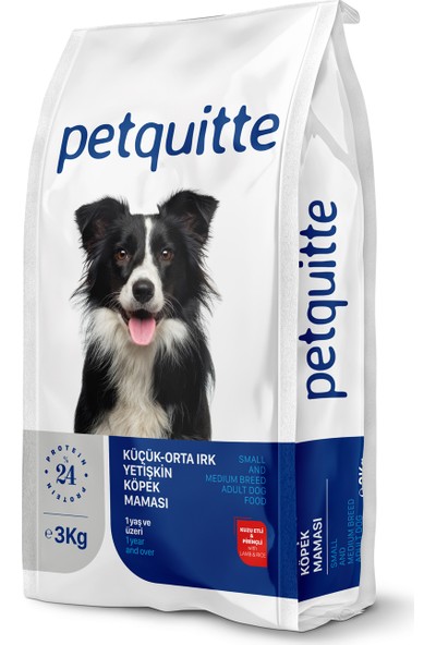 Petquitte Kuzu Etli Pirinçli Yetişkin Küçük-Orta Irk Köpek Maması 3 Kg