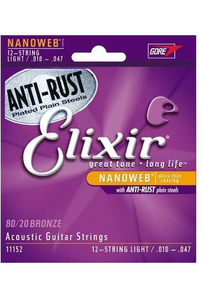 Elixir 11152 Nanoweb 80/20 Bronze 12 Telli Akustik Gitar Teli (12-47) Elixir 11152 Nanoweb 80/20 Bronze 12 Telli Akustik Gitar Teli (12-47)