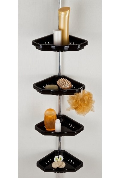 Primanova Yaylı Banyo Köşe Rafı Siyah