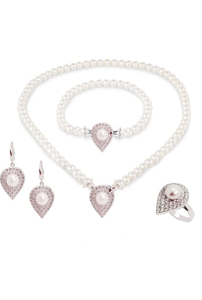 Chavin Damla İnci Gümüş Kolye Küpe Bileklik Yüzük Set dp69 Chavin Damla İnci Gümüş Kolye Küpe Bileklik Yüzük Set dp69