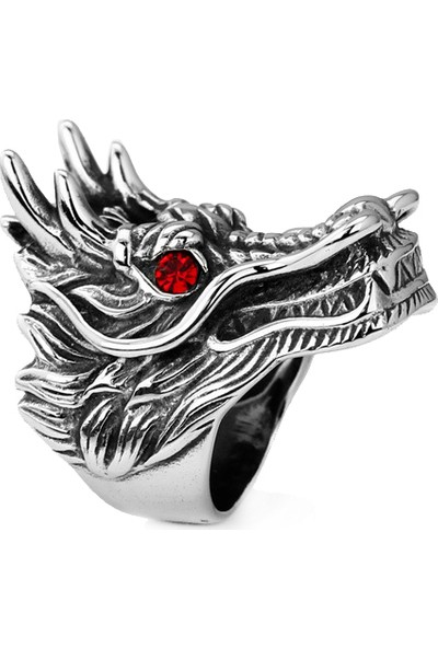 Chavin Büyük Boy Ejderha Kafası Çelik Erkek Yüzük dp45