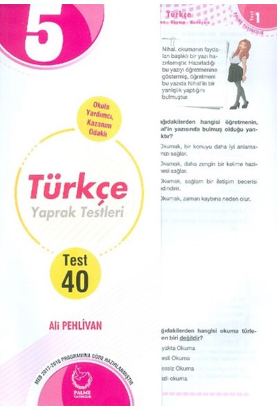 Palme Yayıncılık 5. Sınıf Türkçe Yaprak Test (40 Test) Palme Yayıncılık 5. Sınıf Türkçe Yaprak Test (40 Test)