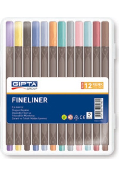 Gıpta 0.4 mm Fineliner Kalem Sert Plastik Kutu 12 Renk