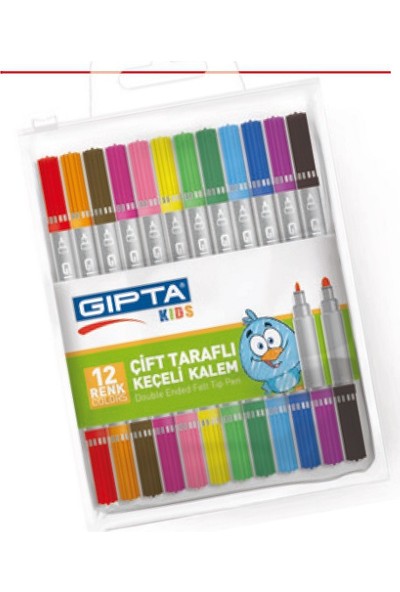 Gıpta Çift Taraflı (İnce-Kalın uç) Keçeli Kalem 12 Renk Gıpta Çift Taraflı (İnce-Kalın uç) Keçeli Kalem 12 Renk