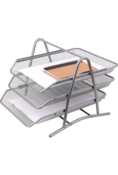 Ofica Metal 3'lü Evrak Rafı Gümüş 35x27x26,5 cm FTS-20G