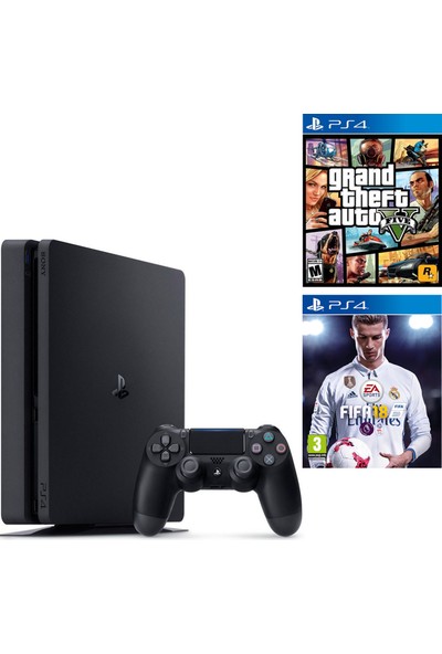 Sony Ps4 Slim 500Gb Oyun Konsolu + Fifa 18 + Gta 5 (İthalatçı Garantili)