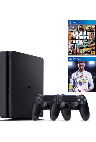 Sony Ps4 Slim 500Gb Oyun Konsolu + 2. Kol + Gta 5 + Fifa 18 (İthalatçı Garantili) Sony Ps4 Slim 500Gb Oyun Konsolu + 2. Kol + Gta 5 + Fifa 18 (İthalatçı Garantili)