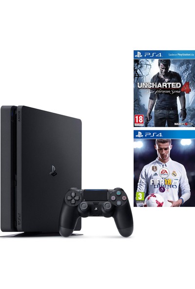 Sony Ps4 Slim 500Gb Oyun Konsolu + Fifa 18 + Uncharted 4 (İthalatçı Garantili) Sony Ps4 Slim 500Gb Oyun Konsolu + Fifa 18 + Uncharted 4 (İthalatçı Garantili)