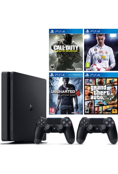 Sony Ps4 Slim 1 Tb Konsol + 2. Ps4 Kol + Call Of Duty Infınıte Warfare + Fifa 18 + Uncharted 4 + Gta 5 Sony Ps4 Slim 1 Tb Konsol + 2. Ps4 Kol + Call Of Duty Infınıte Warfare + Fifa 18 + Uncharted 4 + Gta 5