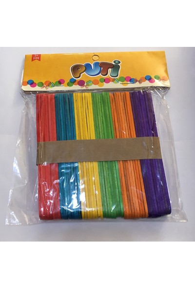 Puti Renkli Dar Dondurma Çubuğu 50 Adet (Ahşap Çubuk)