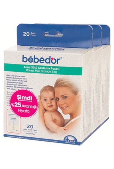 Bebedor Kilitli Süt Saklama Poşeti 20 x 3 Adet
