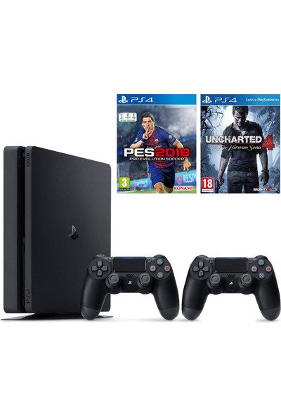 Sony Ps4 Slim 500Gb Oyun Konsolu + 2. Kol + Uncharted 4 + Pes 2018