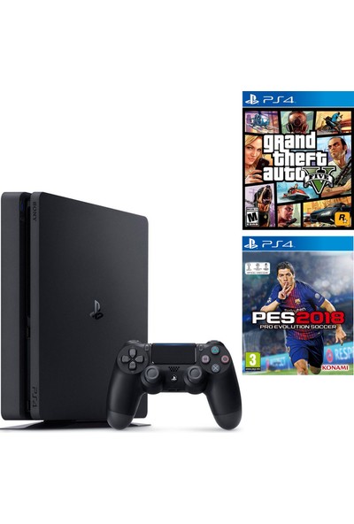 Sony Ps4 Slim 500Gb Oyun Konsolu + Gta 5 + Pes 2018 Sony Ps4 Slim 500Gb Oyun Konsolu + Gta 5 + Pes 2018