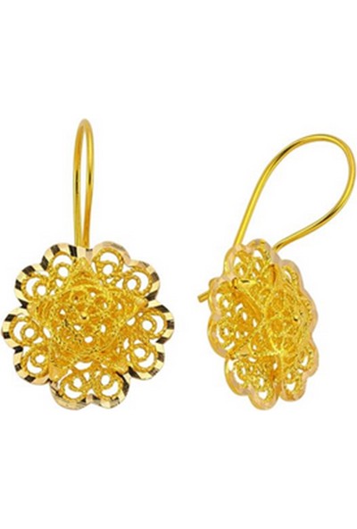 Sembol Gold 14 Ayar Altın Sallantılı Papatya Küpe T1339