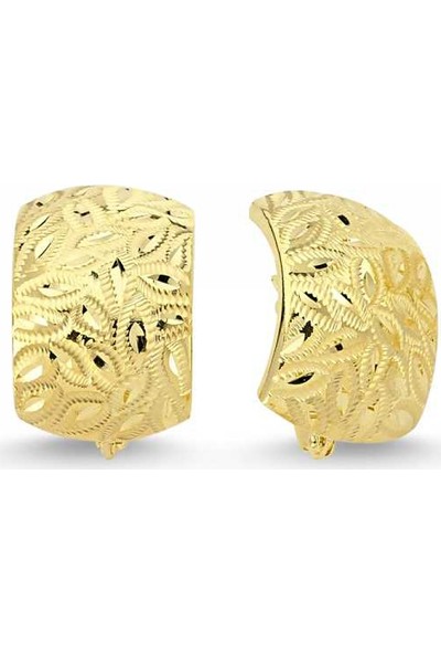 Sembol Gold Altın J Küpe Taşsız Yaprak Motifli Sembol Gold Altın J Küpe Taşsız Yaprak Motifli