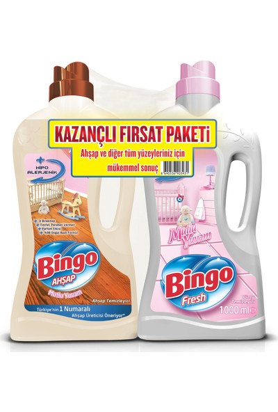 Bingo Ahşap Mutlu Yuvam 1L + Bingo Fresh Mutlu Yuvam Yüzey Temizleyici 1L Kazançlı Fırsat Paketi