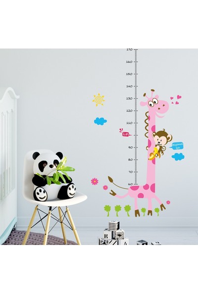 DekorLoft Zürafa ve Maymun Boy Ölçer Sticker DBC35 Pembe