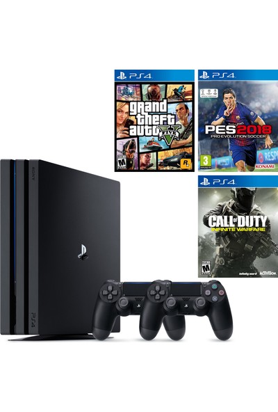 Sony Playstation 4 Pro 1 Tb ( Ps4 Pro ) + 2. Ps4 Kol + Ps4 Pes 2018 + Ps4 Ps4 Gta 5 + Ps4 C.O.D. Infınıte Warfare