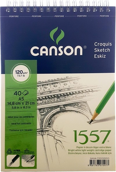 Canson 1557 Eskiz Defteri 120Gr. 40 Yaprak, A5 Canson 1557 Eskiz Defteri 120Gr. 40 Yaprak, A5