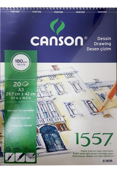 Canson 1557 Desen Çizim Defteri 180Gr. 20 Yaprak, A3 Canson 1557 Desen Çizim Defteri 180Gr. 20 Yaprak, A3