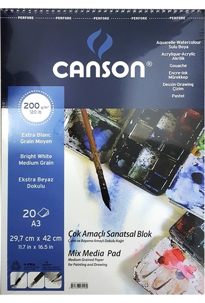 Canson Çok Amaçlı Sanatsal Blok 200Gr. 20 Yaprak, A3 Canson Çok Amaçlı Sanatsal Blok 200Gr. 20 Yaprak, A3