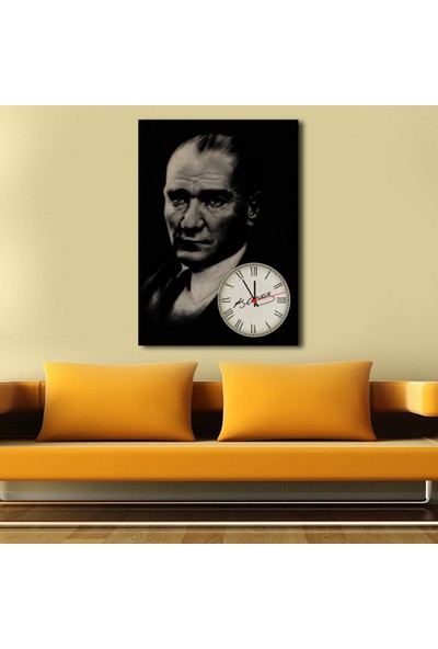 Yedirenkdekor Atatürk Saatli Dekoratif Tek Parça Kanvas Tablo Yedirenkdekor Atatürk Saatli Dekoratif Tek Parça Kanvas Tablo