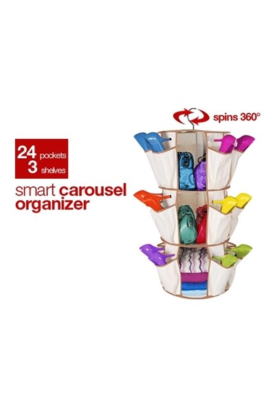 Pratik Dönebilen Ayakkabı ve Çanta Rafı 3 Katlı Smart Carousel Organizer