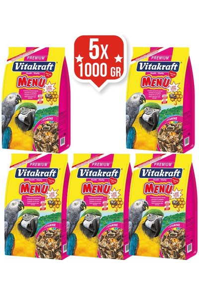 Vitakraft Menü + Jod Vital Complex Papağan Yemi 1 Kg X 5 Adet Vitakraft Menü + Jod Vital Complex Papağan Yemi 1 Kg X 5 Adet