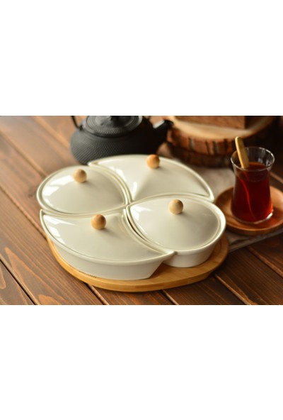 Bambum Mikado Bambu Tepsili 9 Parça Porselen Kahvaltı Takımı B2818