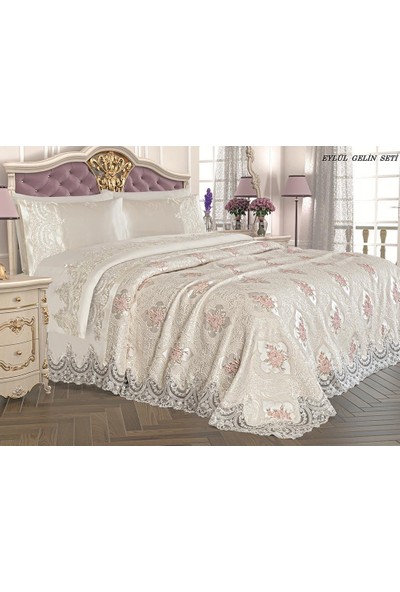 Çeyiz Diyarı Fransız Güpürlü Eylül Gelin Seti Krem